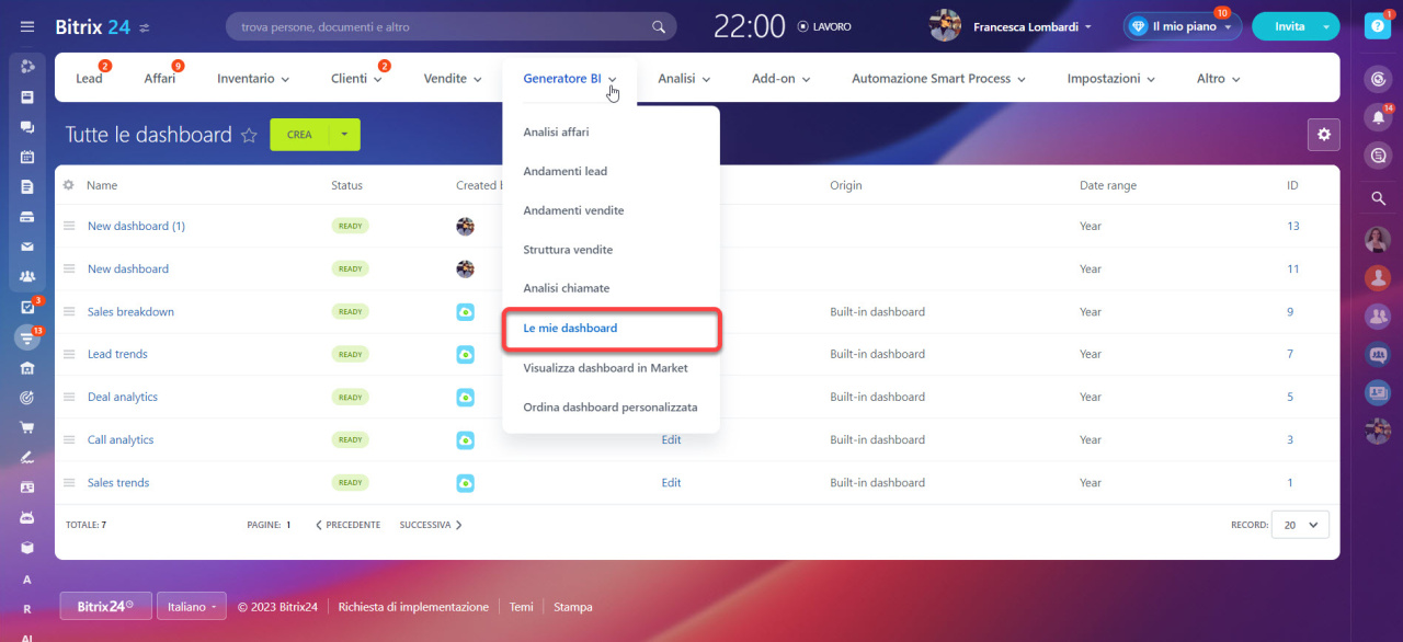 Crea dashboard in BI Builder